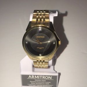 Armitron | Accessories | Armitron Mens Gold Tone Black Watch | Poshmark